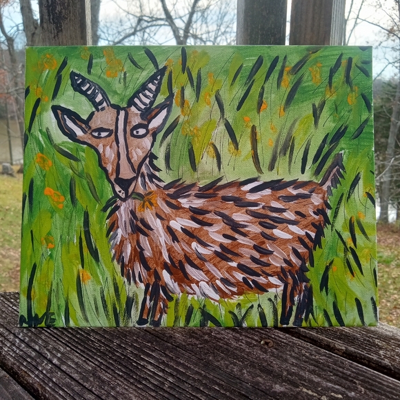 Hand Crafted | Art | Goat In A Field Painting Folk Art Farmcore Art ...